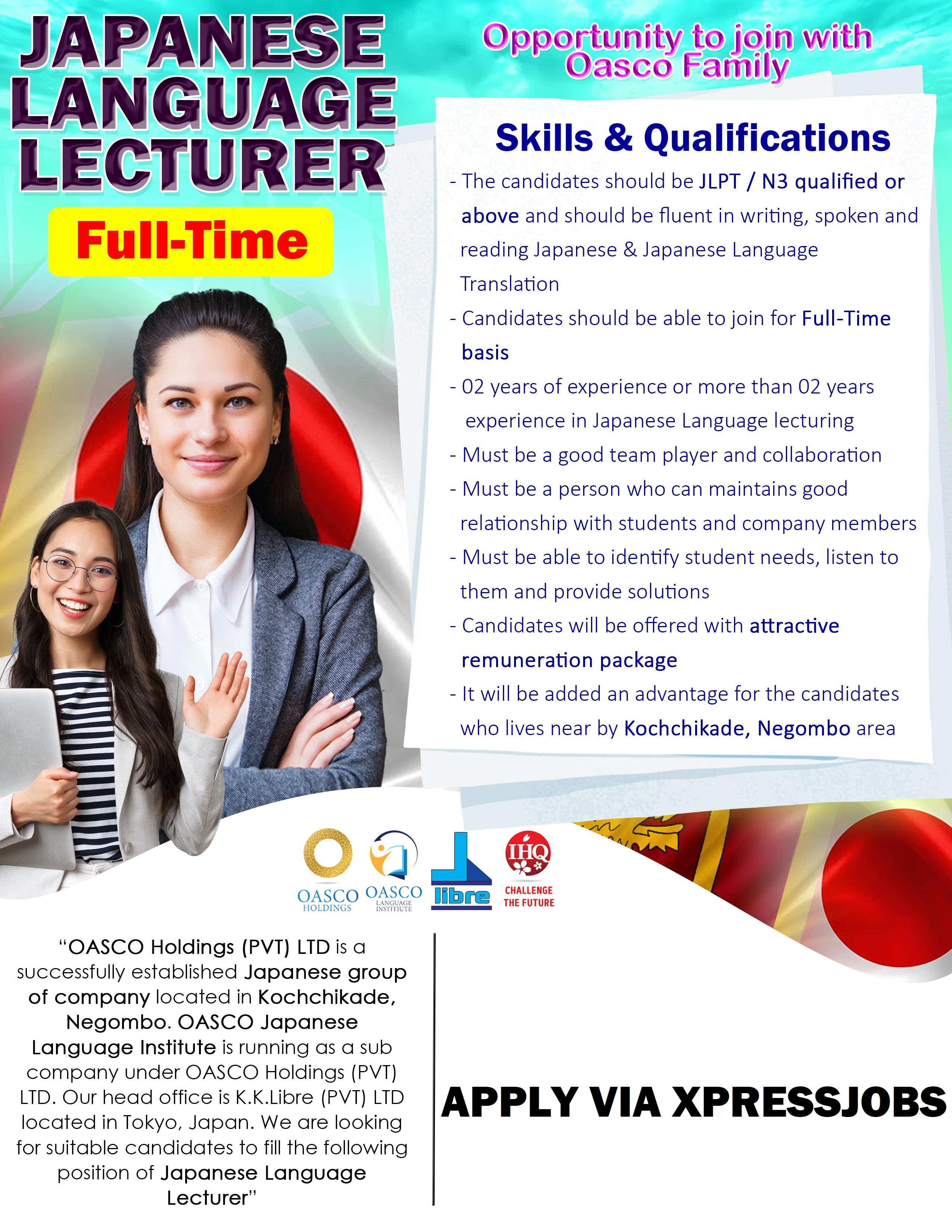 Japanese Language Lecturer | Kochchikade, Negombo - Oasco Japanese ...