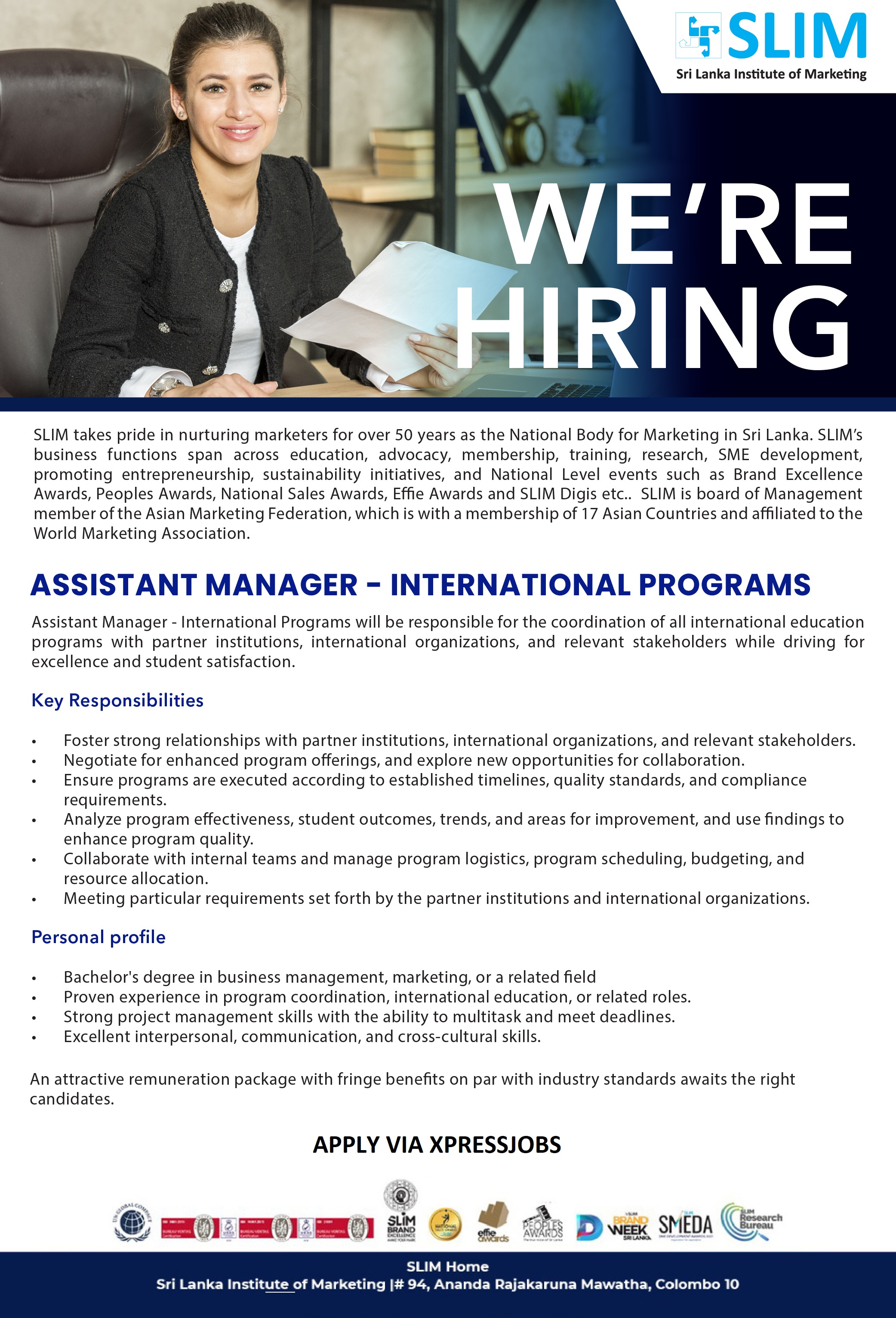 Assistant Manager - International Programs - Sri Lanka Institute of ...