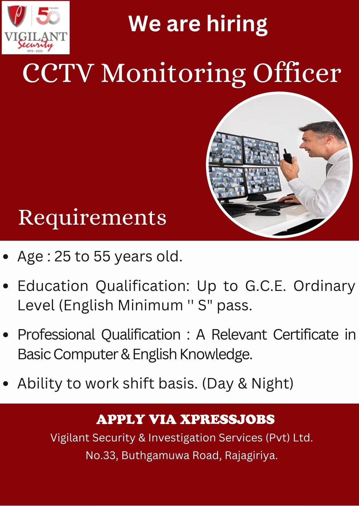 CCTV Monitoring Officer - Vigilant Security & Investigation Services ...