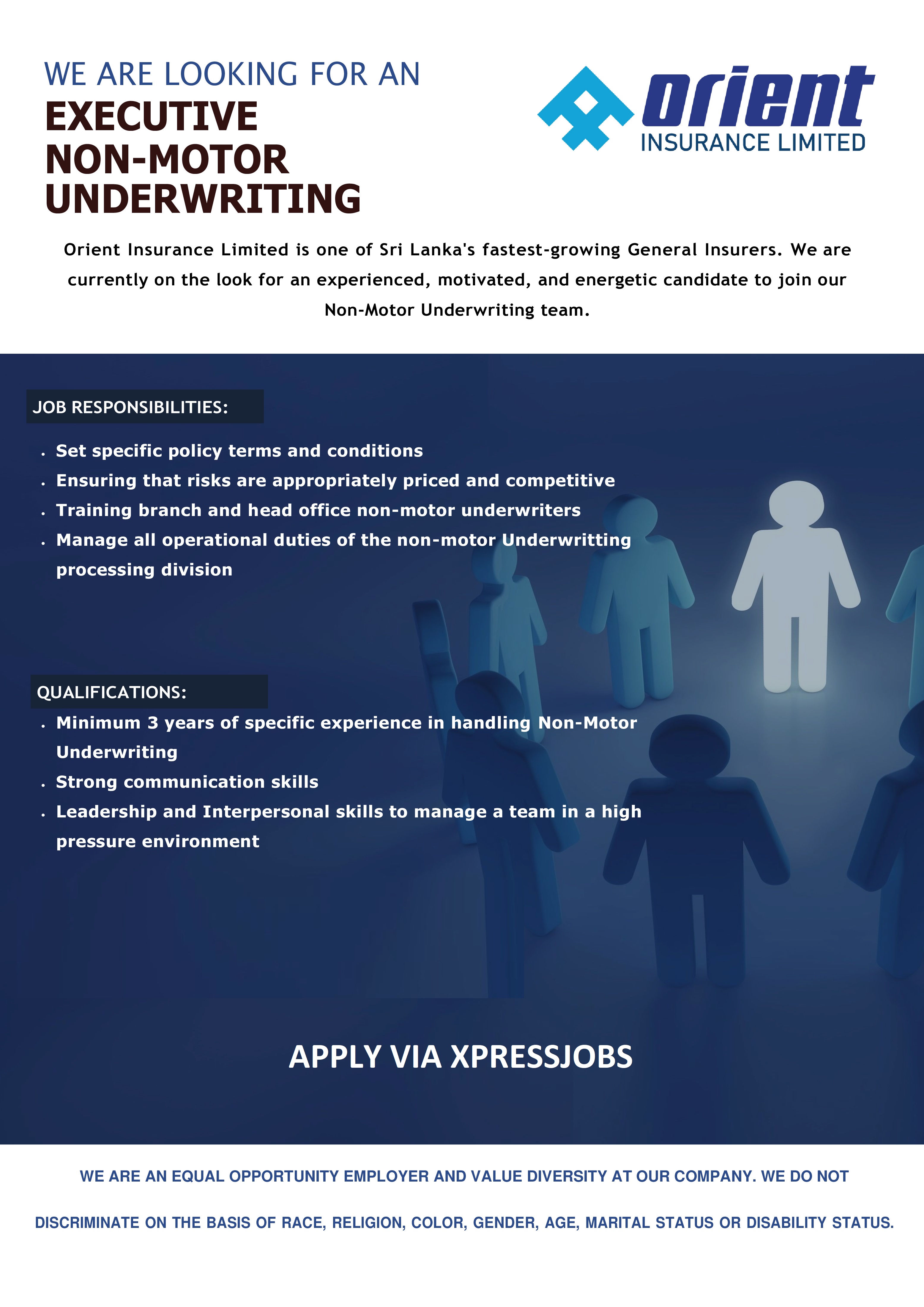 Executive Non-Motor Underwriting - Orient Insurance | XpressJobs