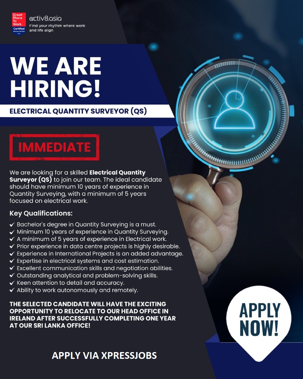 Electrical Quantity Surveyor (QS) - Activ8 Asia Pvt Ltd | XpressJobs