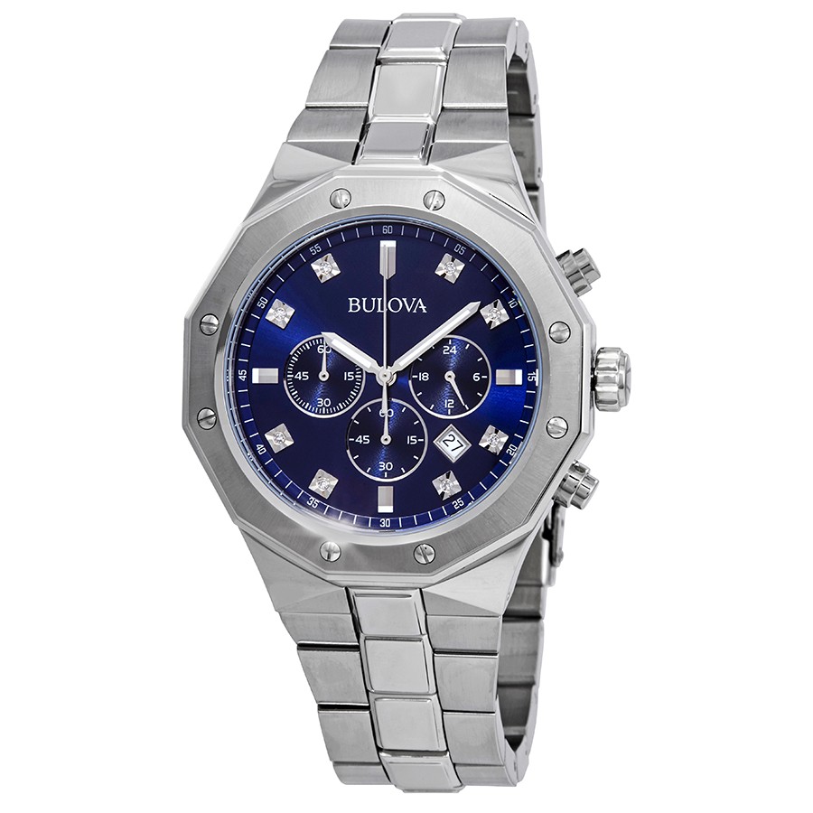 Bulova Diamond Chronograph Blue Dial Mens 96D138
