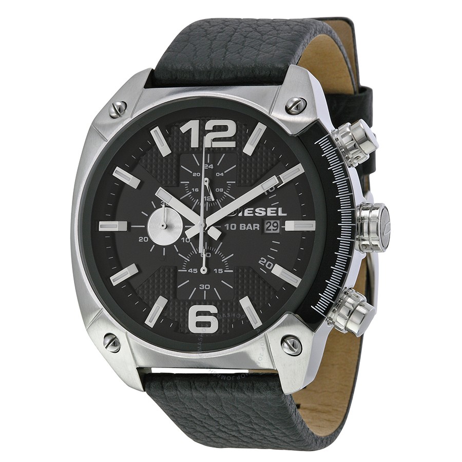 Diesel Overflow Black Dial Black Leather Mens Quartz DZ4341