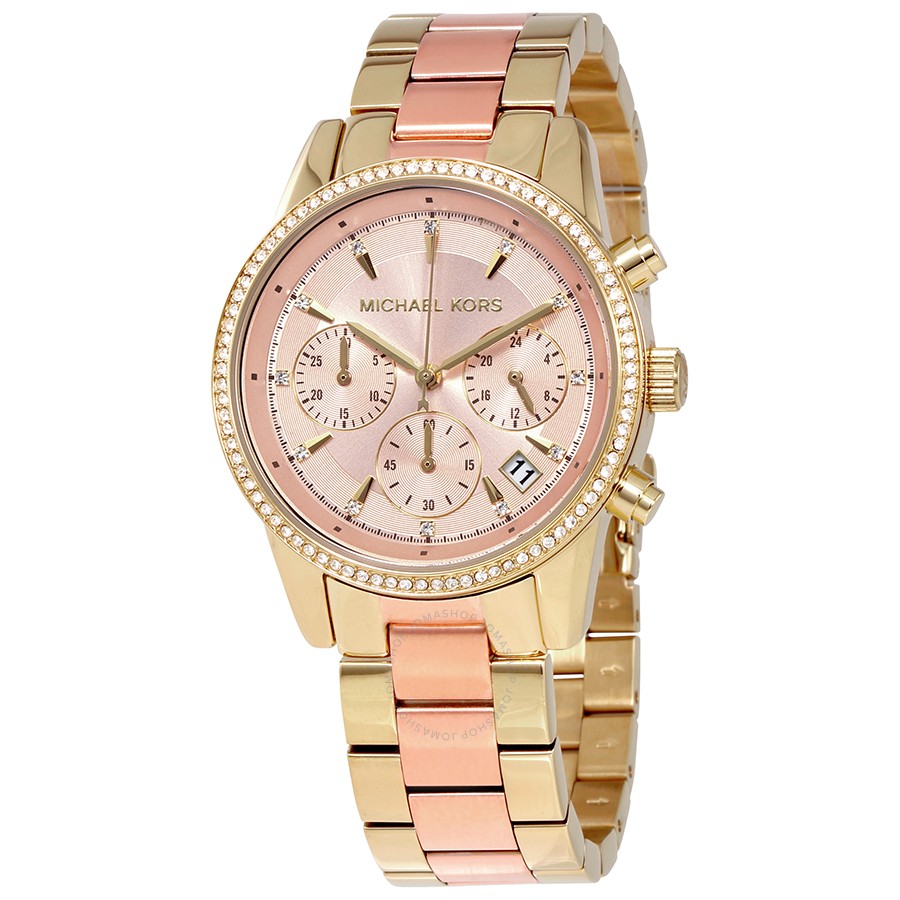 Michael Kors Ritz Rose Gold Dial Ladies Chronograph MK6475
