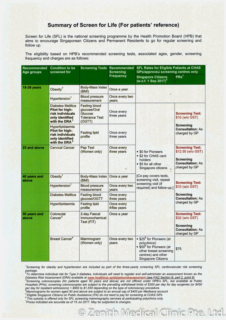 Screen For Life | Punggol | Singapore | Zenith Medical