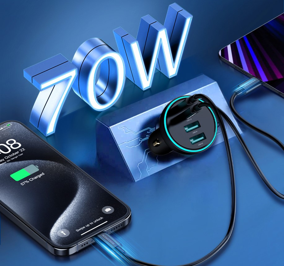 Rocoren ZhongXiang 4-Port Car Charger 70W Malaysia - KTS