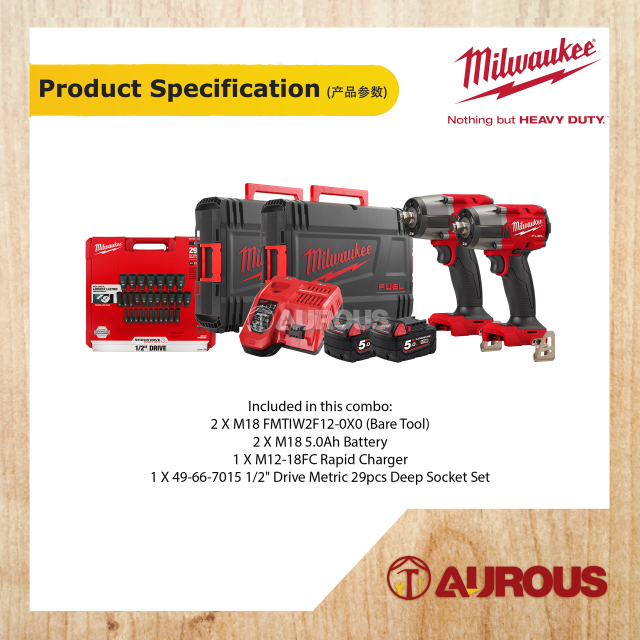 MILWAUKEE M18 FUEL DOUBLE MID TORQUE IMPACT WRENCH COMBO (M18 FMTIW2F12 ...