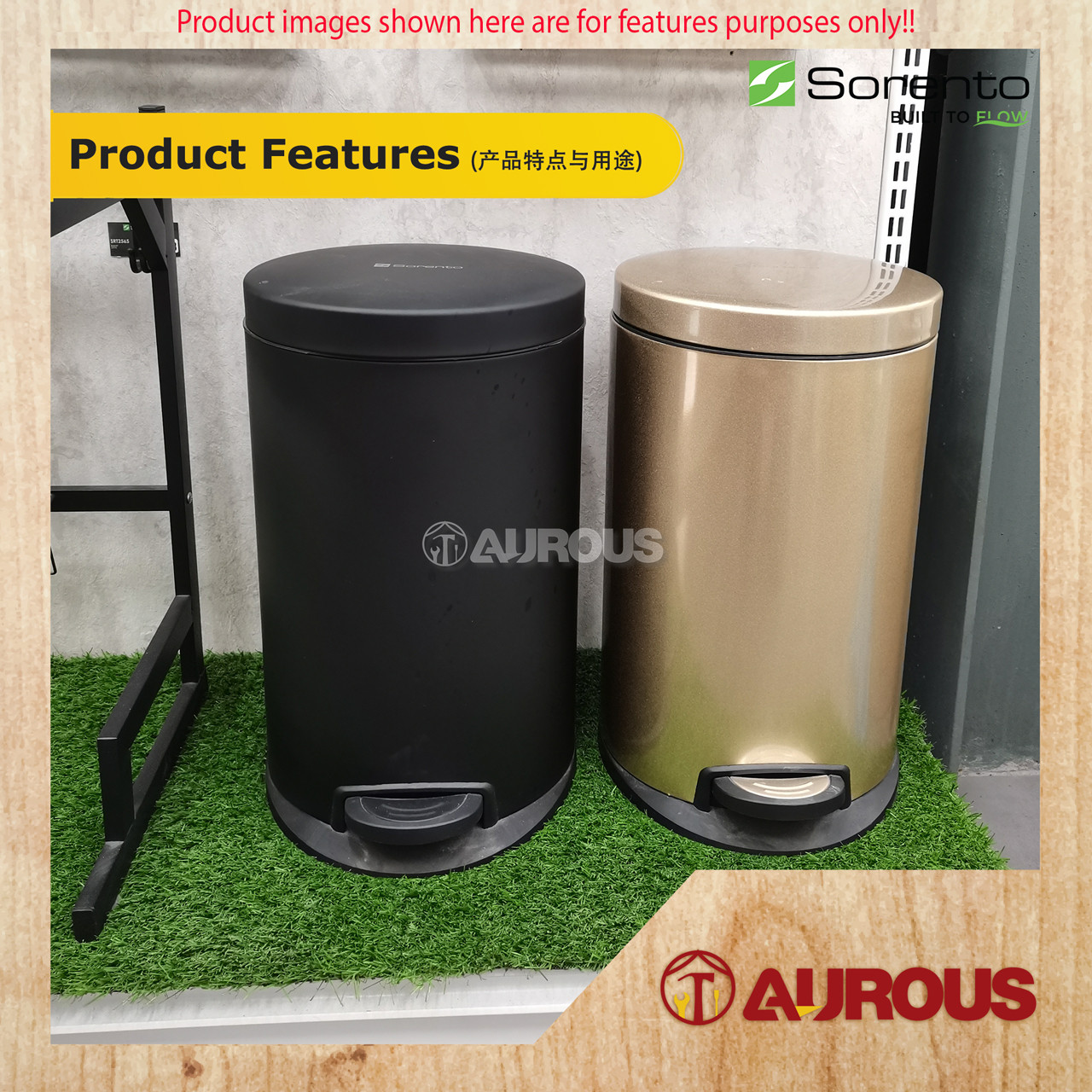 SORENTO STAINLESS STEEL 304 12 LITRE CAPACITY DUSTBIN/TRASH CAN/RUBBISH ...
