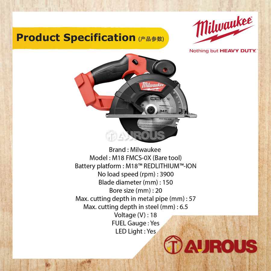 MILWAUKEE M18 FUEL METAL SAW (M18 FMCS-0X / M18 FMCS-501X) - Aurous ...