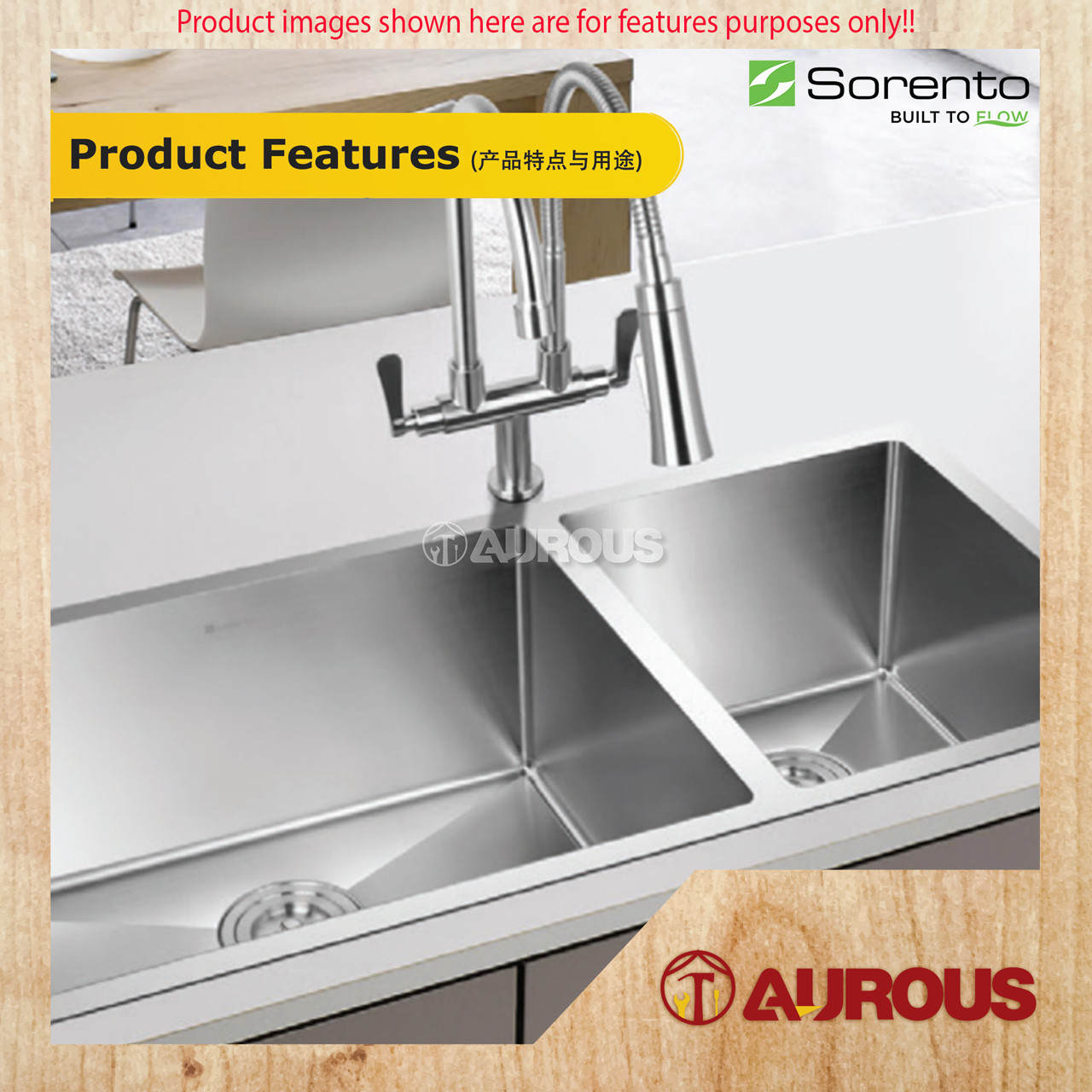 SORENTO STAINLESS STEEL 304 UNDERMOUNT KITCHEN SINK SINGLE BOWL L600 x ...