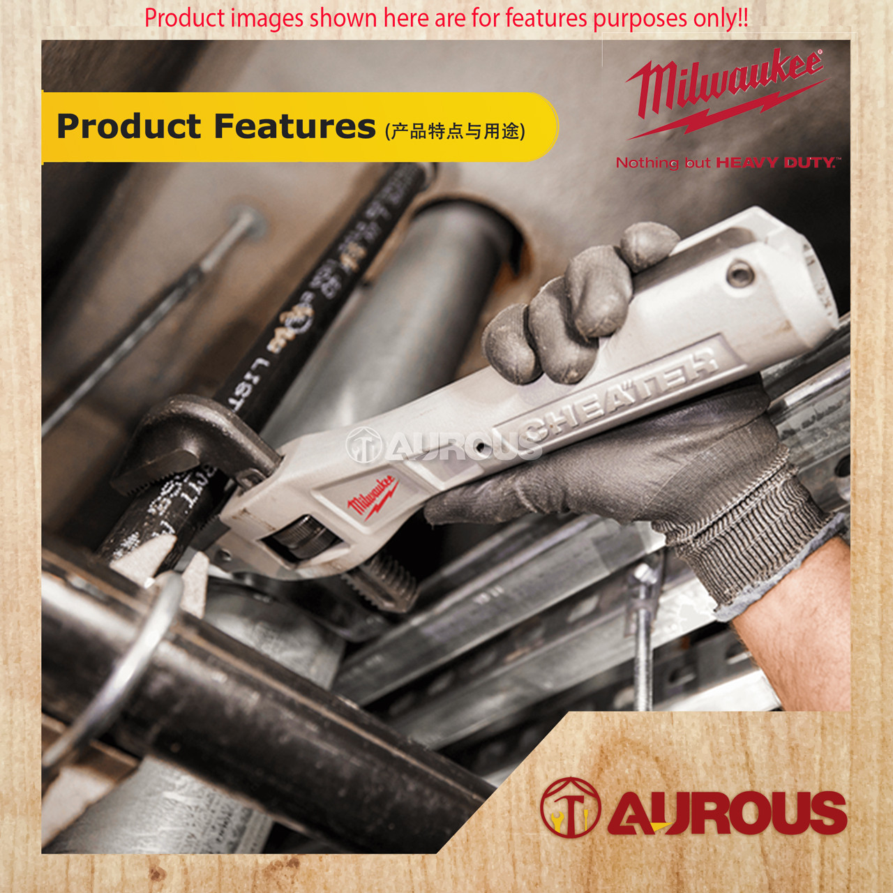 MILWAUKEE CHEATER ALUMINIUM OFFSET ADAPTABLE PIPE WRENCH (13 - 24'') 48 ...