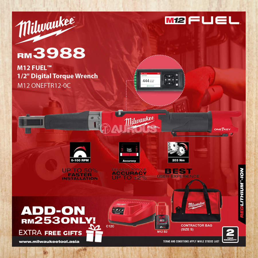 MILWAUKEE M12 FUEL 1/2'' ONE KEY SYSTEM DIGITAL TORQUE WRENCH (M12 ONEFTR12-0C / M12 ONEFTR12 ...