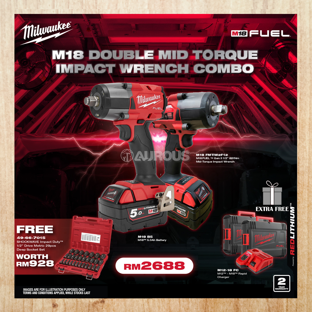 MILWAUKEE M18 FUEL DOUBLE MID TORQUE IMPACT WRENCH COMBO (M18 FMTIW2F12 ...