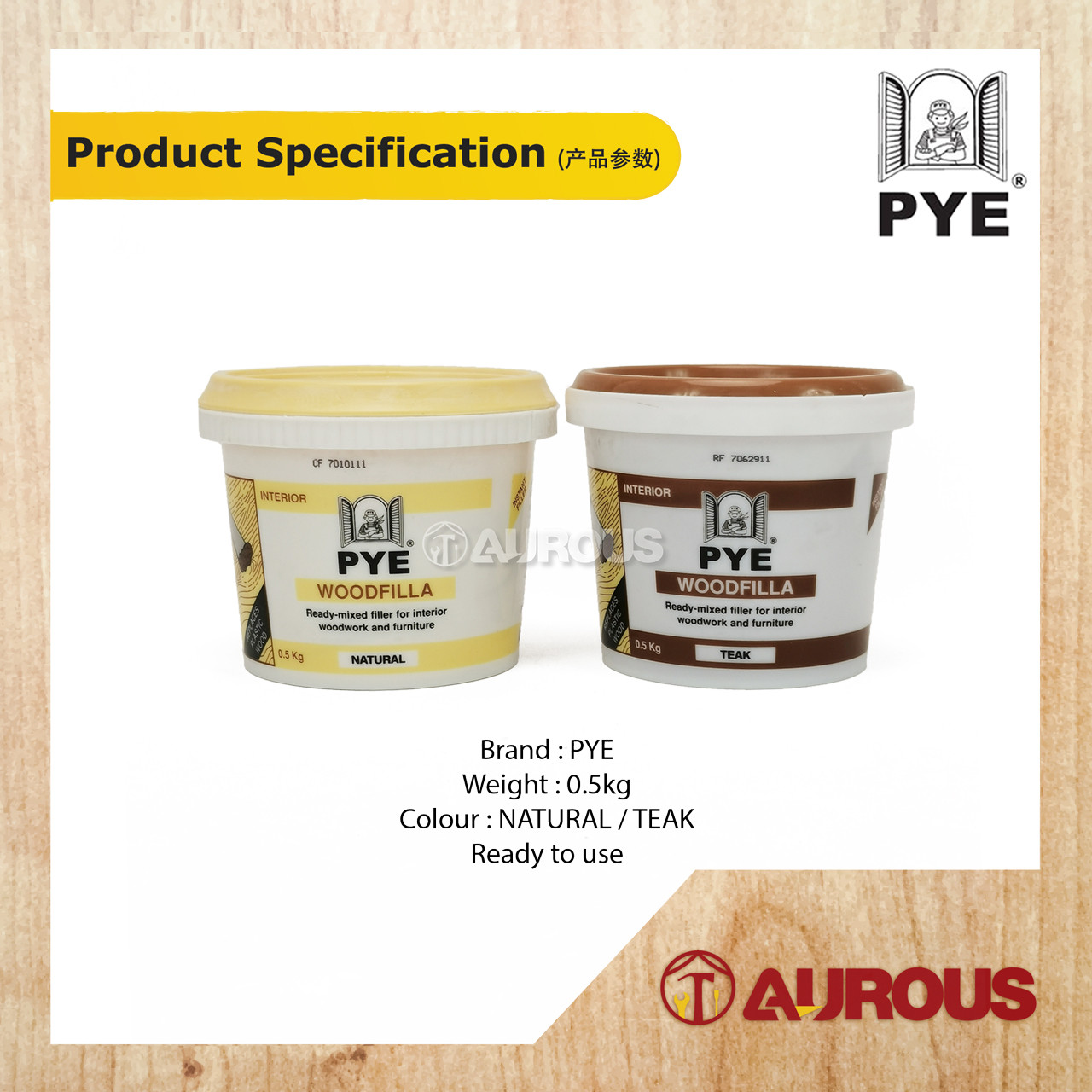 PYE WOOD FILLA INTERIOR FAST DRYING FILLER READY TO USE 0.5KG (NATURAL ...