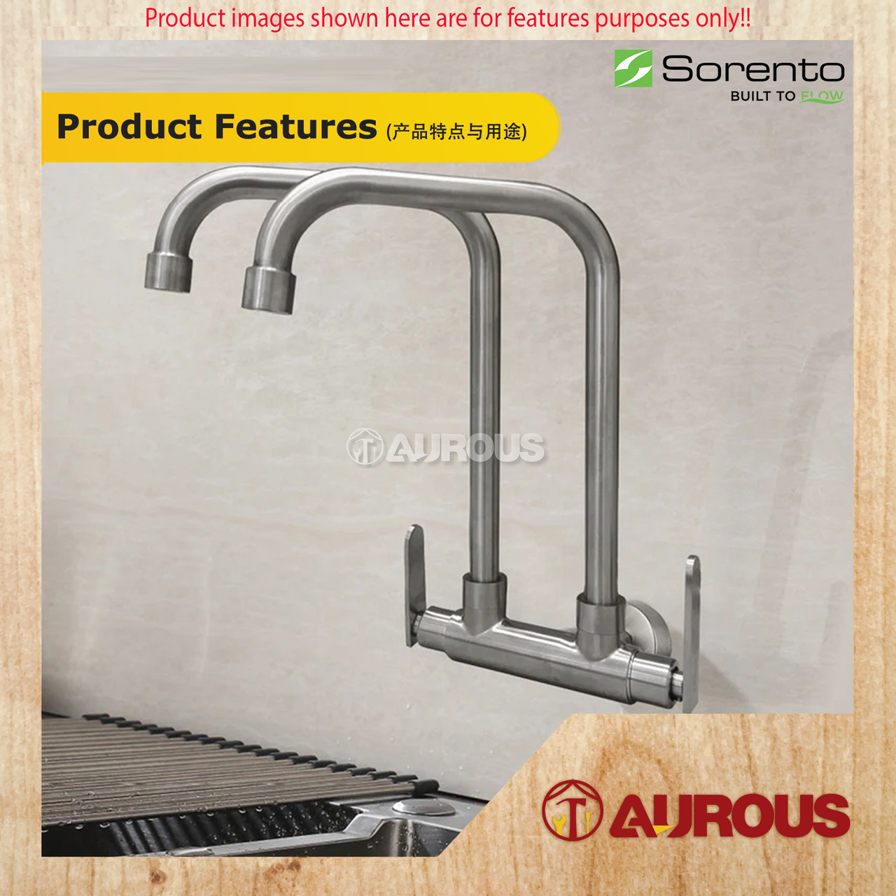 SORENTO DOUBLE WALL MOUNTED KITCHEN SINK WATER TAP (SRTWT5712) - Aurous ...