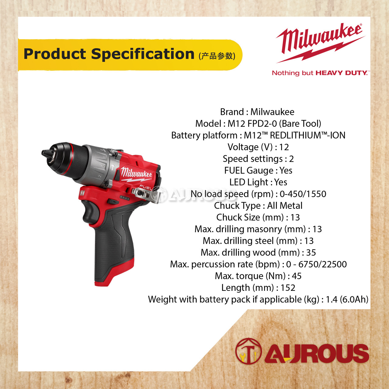 MILWAUKEE M12 FUEL GEN 3 13MM PERCUSSION HAMMER DRILL/DRIVER (M12 FPD2 ...