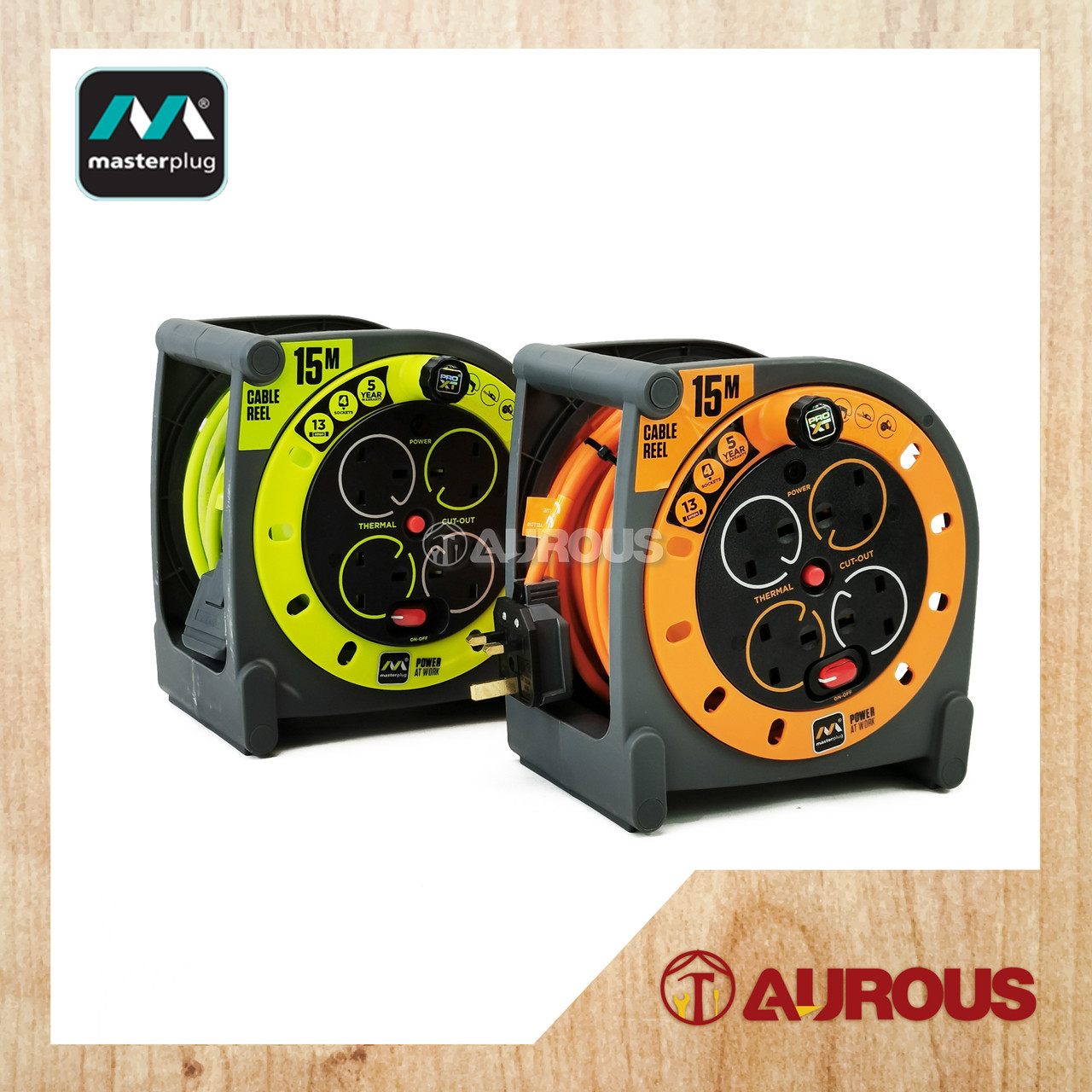 MASTERPLUG PRO-XT 15 METER 4 GANG CASE REEL PORTABLE EXTENSION CABLE ...