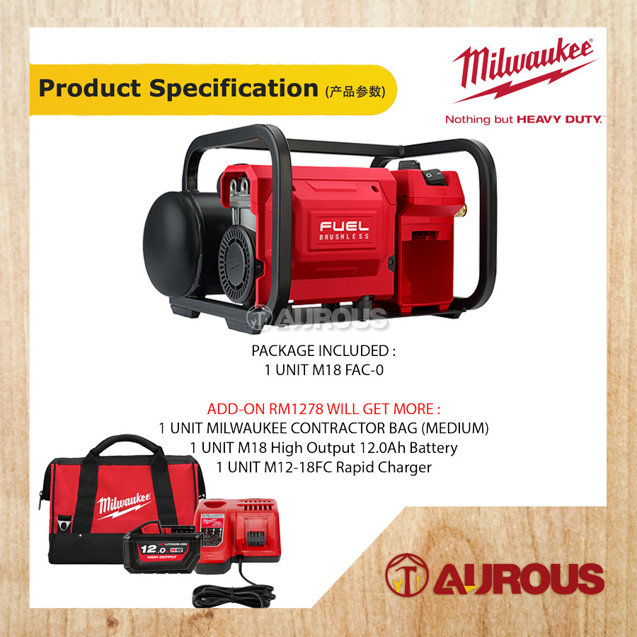 MILWAUKEE M18 FUEL 7.6L COMPACT AIR COMPRESSOR [M18 FAC-0 / M18 FAC ...