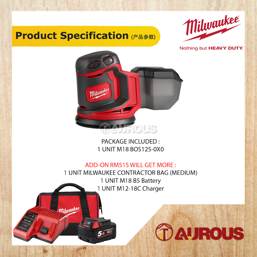 MILWAUKEE M18 CORDLESS ORBITAL SANDER 125MM (M18 BOS125-0X0 / M18 ...