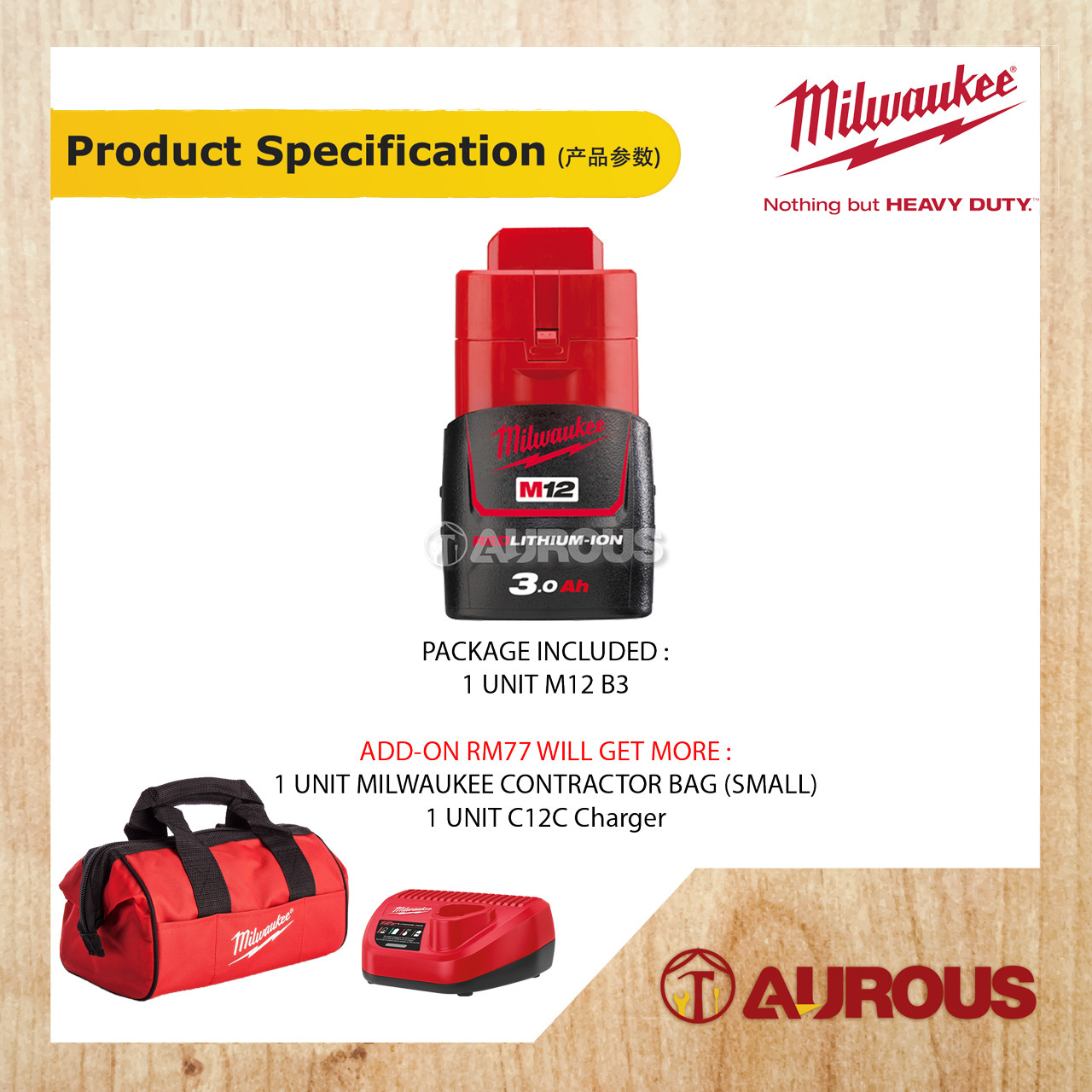 MILWAUKEE M12 3.0Ah RED REDLITHIUM-ION BATTERY M12 B3 - Aurous Hardware ...