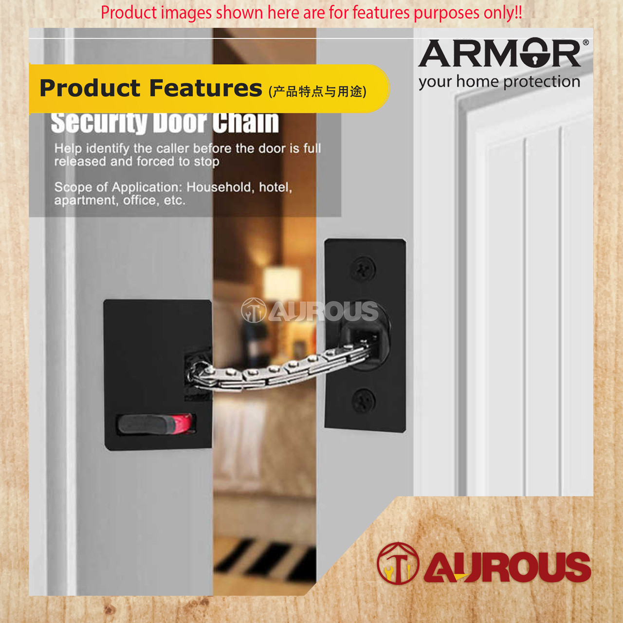 ARMOR STAINLESS STEEL SUS304 SECURITY CONCEALED DOOR CHAIN ADG-015/MB - Aurous Hardware Online Store