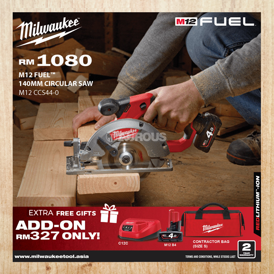 MILWAUKEE M12 FUEL 140MM COMPACT CIRCULAR SAW (M12 CCS44-0 / M12 CCS44 ...
