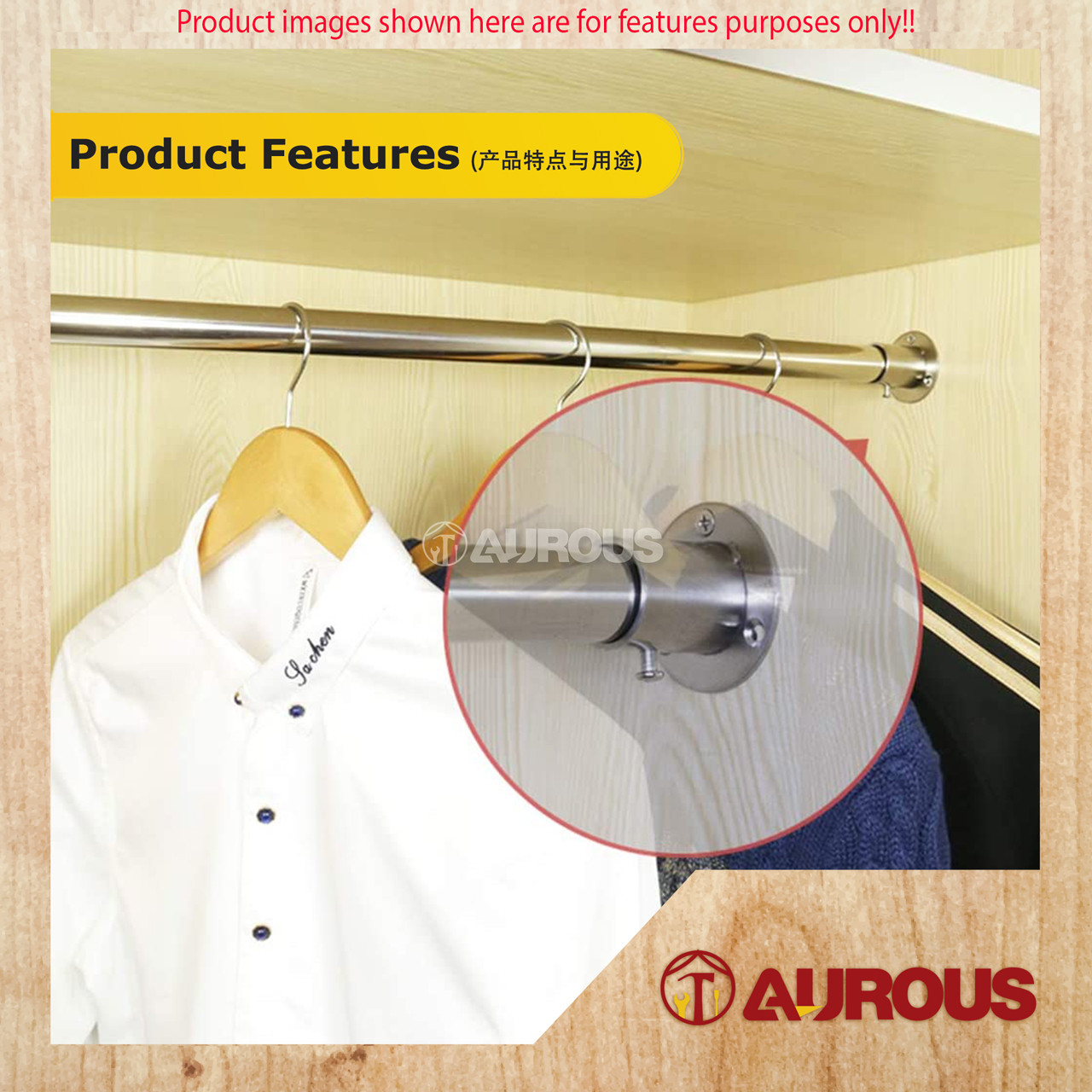 STAINLESS STEEL SU304 FLANGE ROD HOLDER CLOSET ROD END SUPPORT (22MM ...