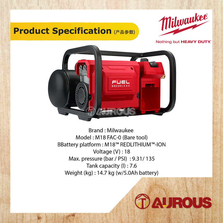 MILWAUKEE M18 FUEL 7.6L COMPACT AIR COMPRESSOR [M18 FAC-0 / M18 FAC ...