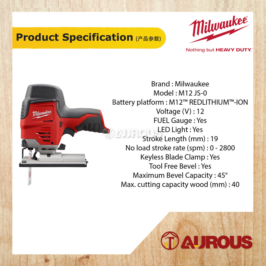 MILWAUKEE M12 HIGH PERFORMANCE COMPACT JIGSAW (M12 JS-0 / M12 JS-201B ...