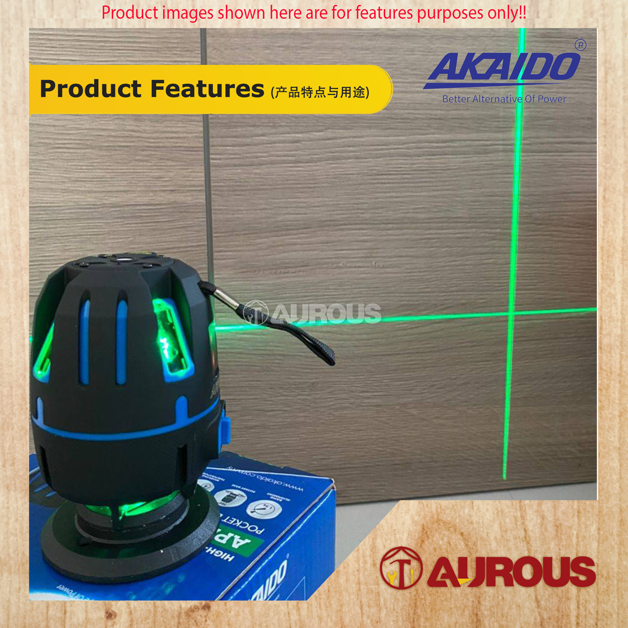 AKAIDO POCKET LASER 5 GREEN 360D APLL360D-5G 5 LINE WITH 1.5M TRIPOD ...