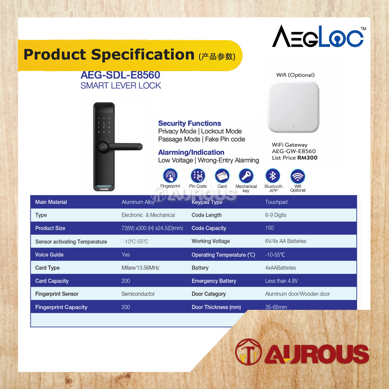 ARMOR AEGLOC DIGITAL FINGERPRINT SMART LEVER LOCK SECURITY LOCK (AEG ...