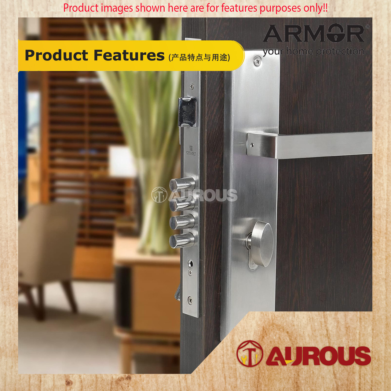ARMOR STAINLESS STEEL MORTISE SASH HOOK LOCK WITH 4 BOLTS (AML-A8550/SL ...