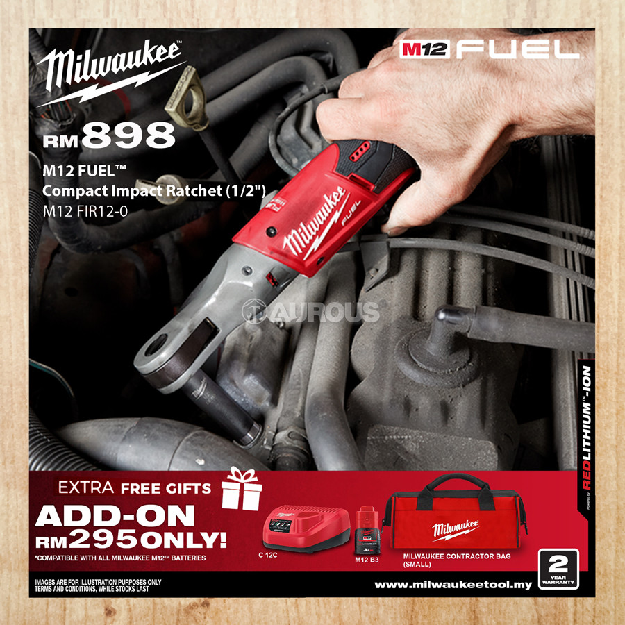 MILWAUKEE M12 FUEL 1/2'' COMPACT IMPACT RACHET KIT (M12 FIR12-0 / M12 ...