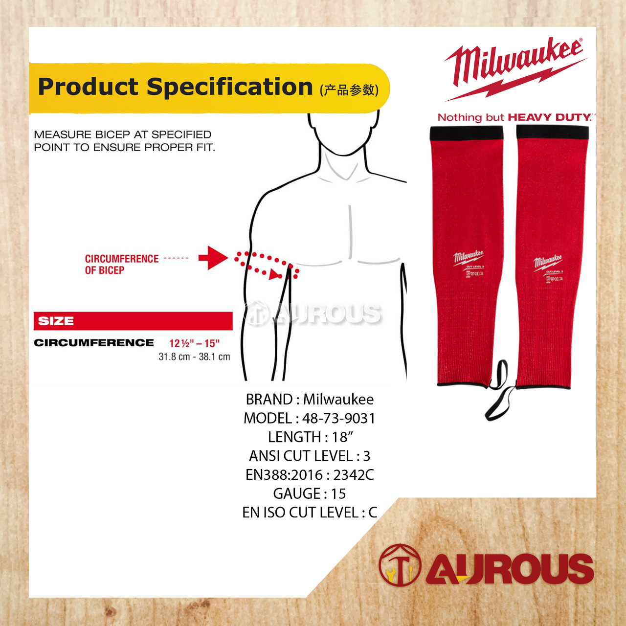 MILWAUKEE 18'' CUT LEVEL 3 LIGHT & BREATHABLE PROTECTIVE SLEEVES WITH ...