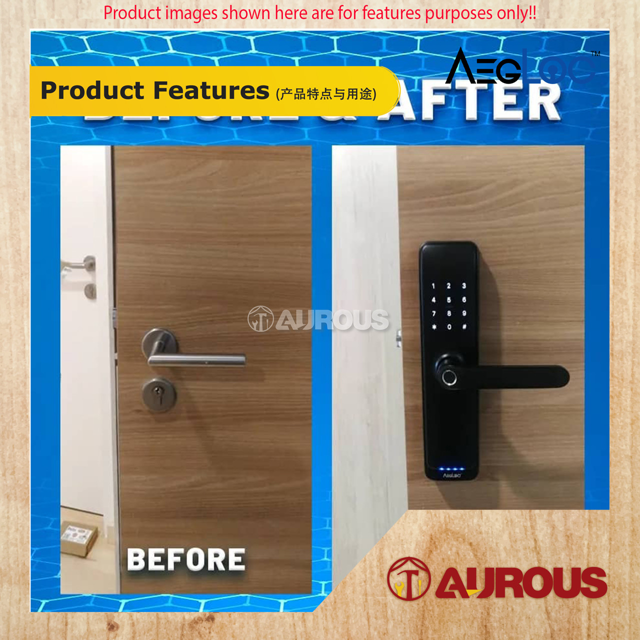 ARMOR AEGLOC DIGITAL FINGERPRINT SMART LEVER LOCK SECURITY LOCK (AEG ...