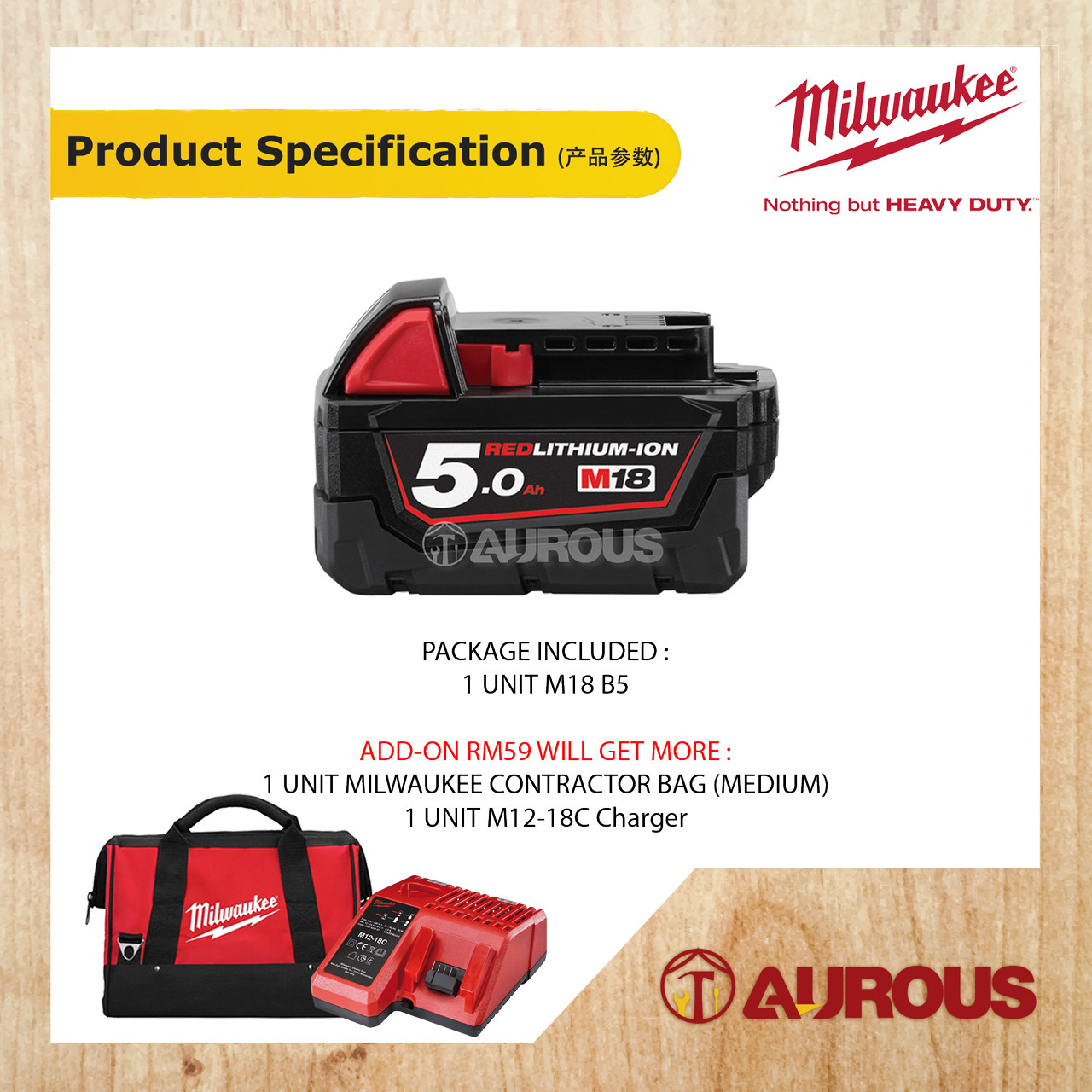 MILWAUKEE M18 5.0Ah RED REDLITHIUM-ION BATTERY M18 B5 - Aurous Hardware ...