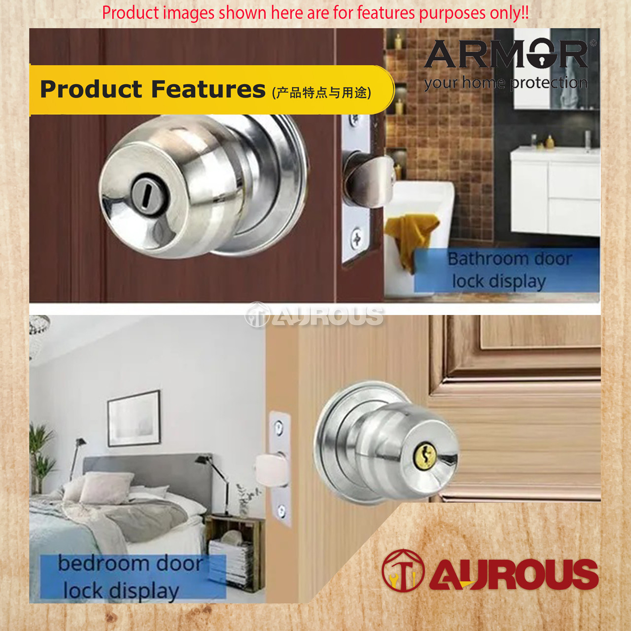 ARMOR STAINLESS STEEL SUS304 60MM CYLINDRICAL LOCK KNOBSET DOOR LOCK ...