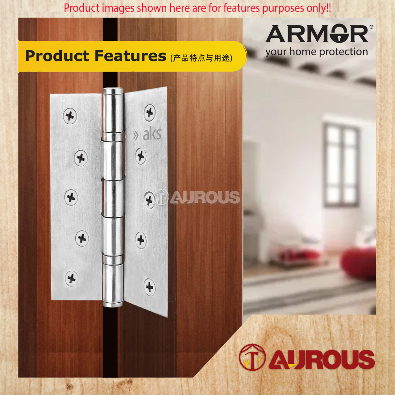 ARMOR STAINLESS STEEL SUS304 DOOR HINGE WITH 2 BALL BEARING (ADH-S40 ...