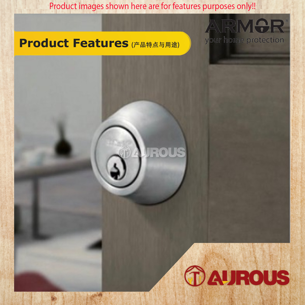 ARMOR STAINLESS STEEL SUS304 60-70MM DOUBLE KEY DEADBOLT LOCK ADL-102 ...