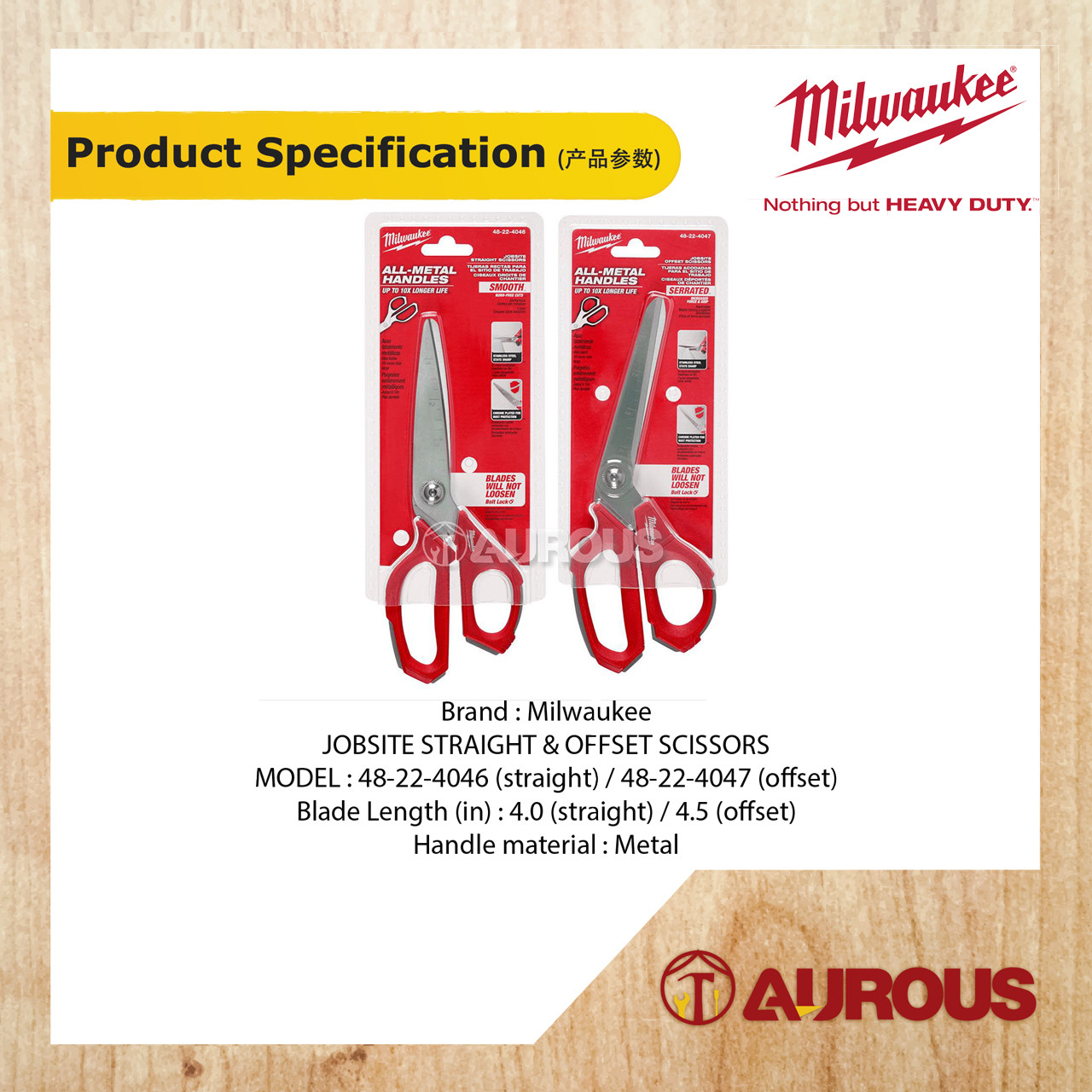 MILWAUKEE ALL METAL HANDLE JOBSITE STRAIGHT & OFFSET SCISSORS (48-22 ...