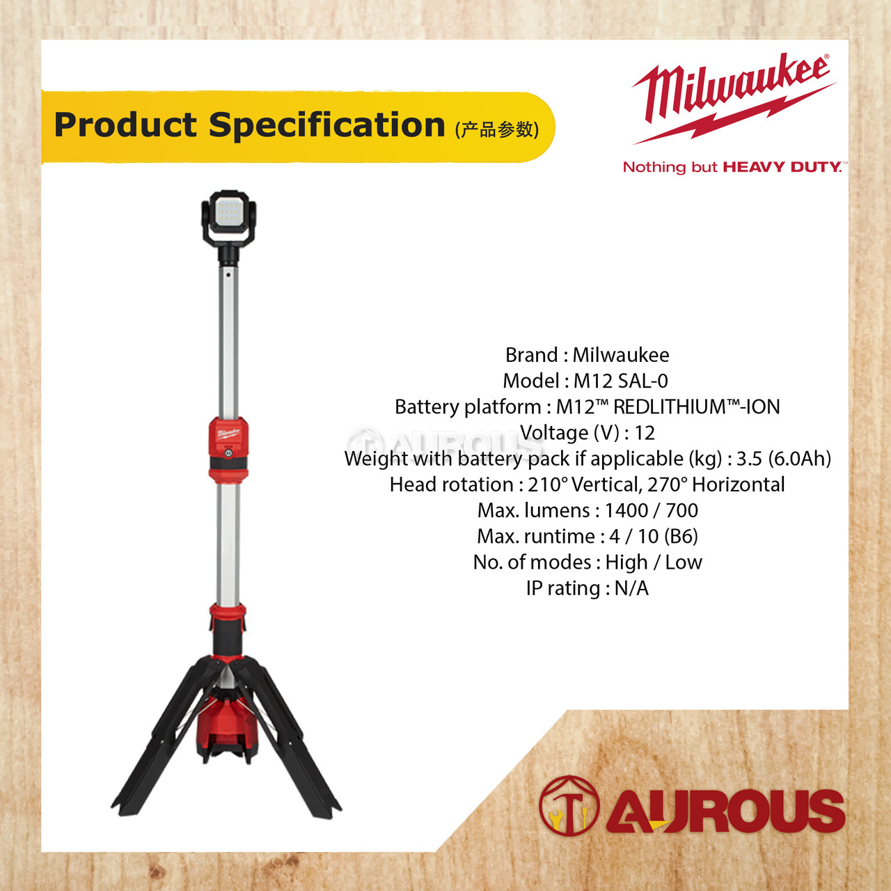 MILWAUKEE M12 LED STAND LIGHT M12 SAL-0 (BARE TOOL) - Aurous | Tick ...