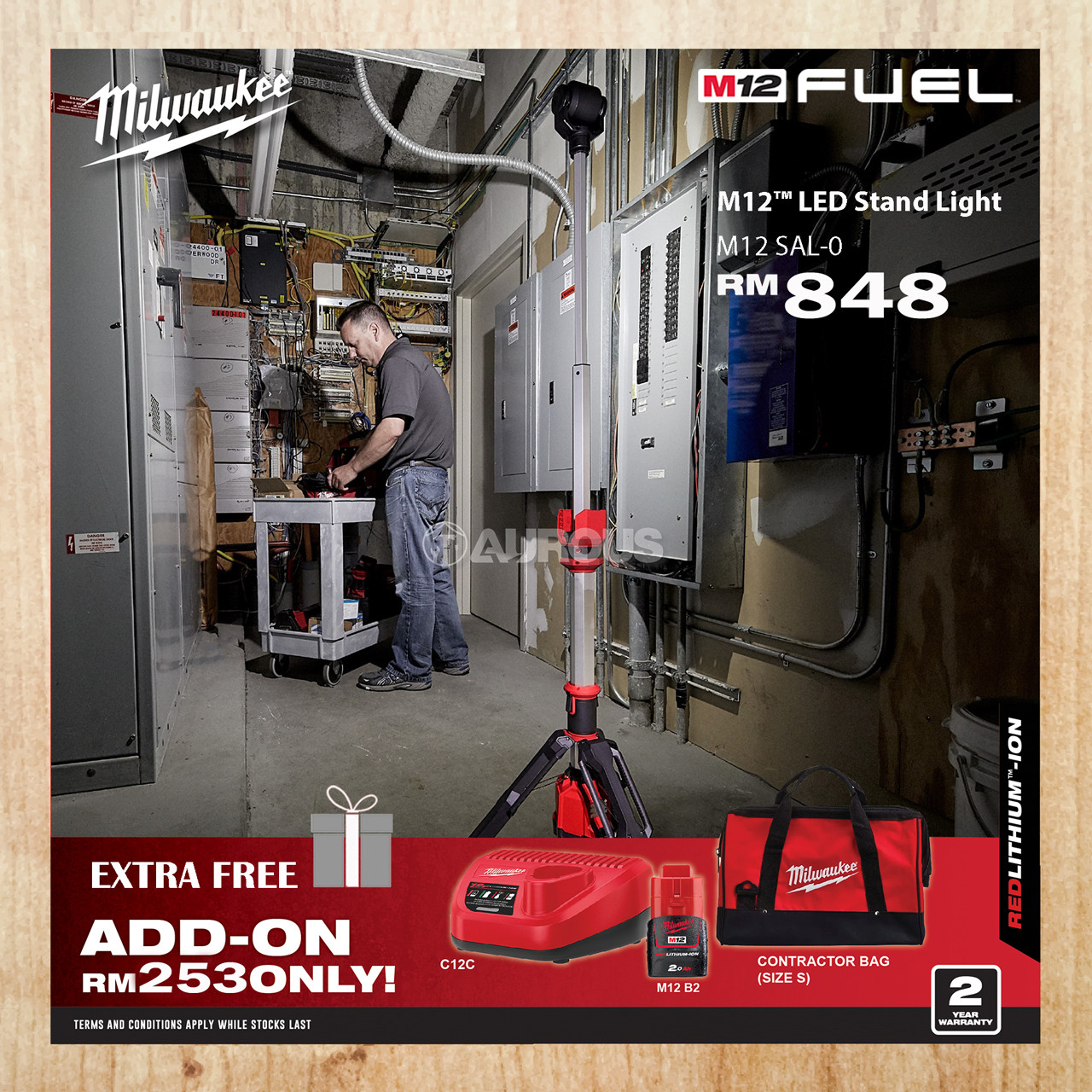 MILWAUKEE M12 LED STAND LIGHT M12 SAL-0 (BARE TOOL) - Aurous Hardware ...