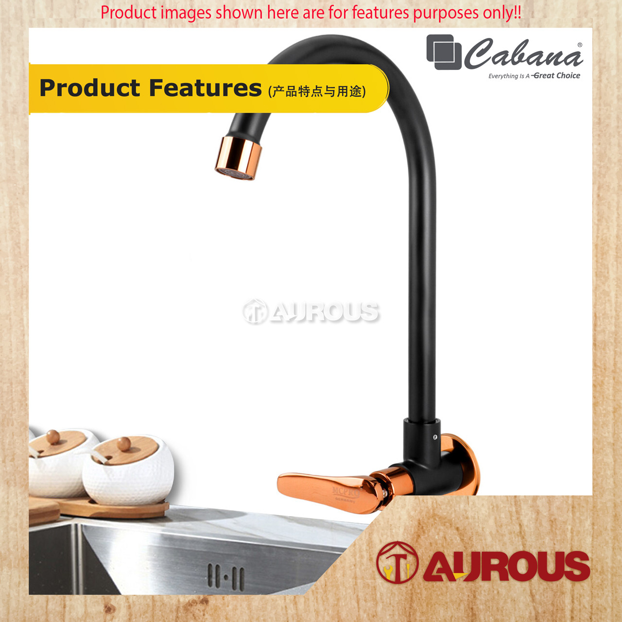 CABANA BRASS WALL MOUNTED KITCHEN SINK TAP WATER TAP (CB2841-BL ...