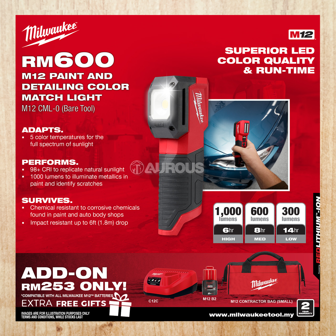 MILWAUKEE M12 PAINT AND DETAILING COLOR MATCH LIGHT M12 CML-0 (BARE ...
