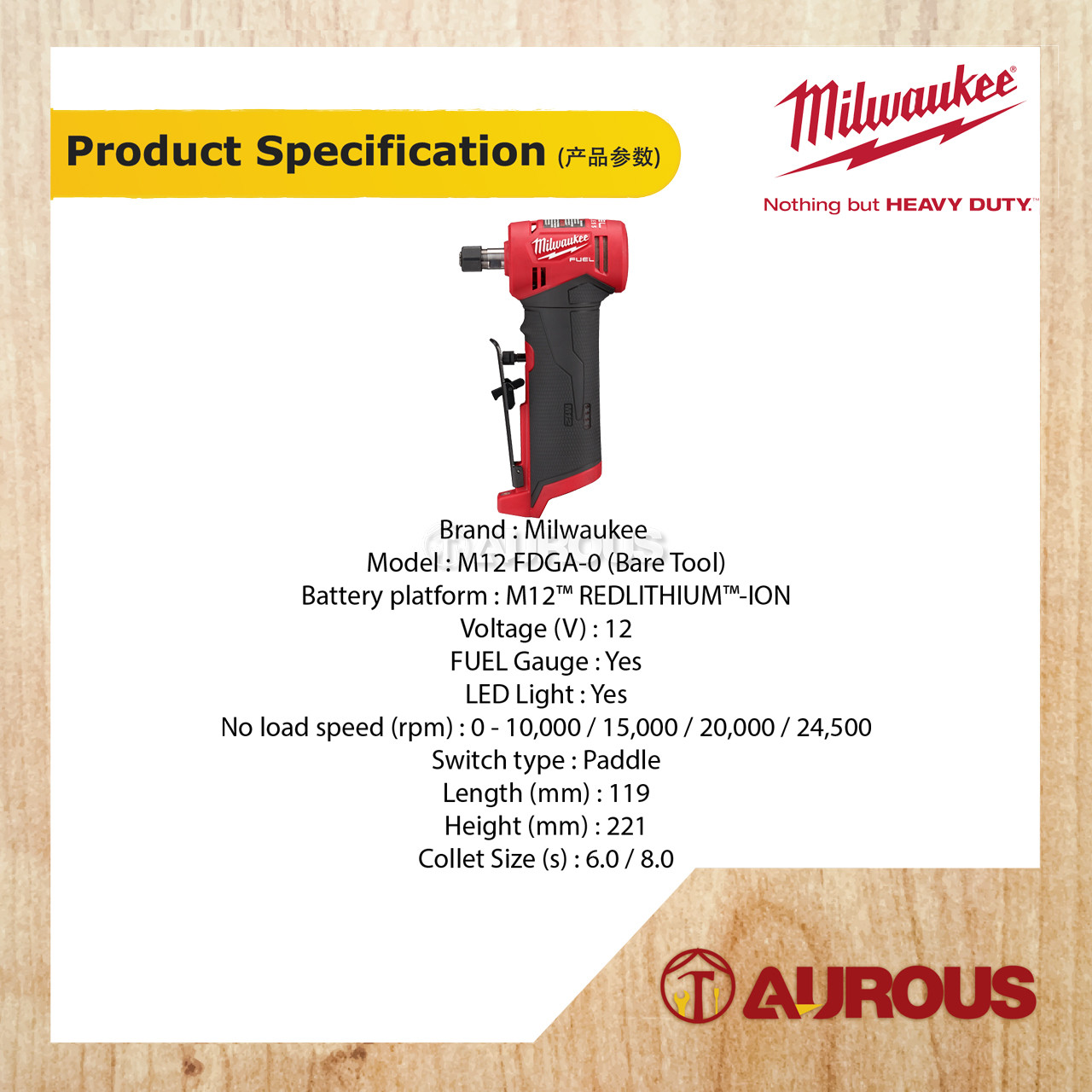 MILWAUKEE M12 FUEL RIGHT ANGLE DIE GRINDER M12 FDGA-0 (BARE TOOL ...