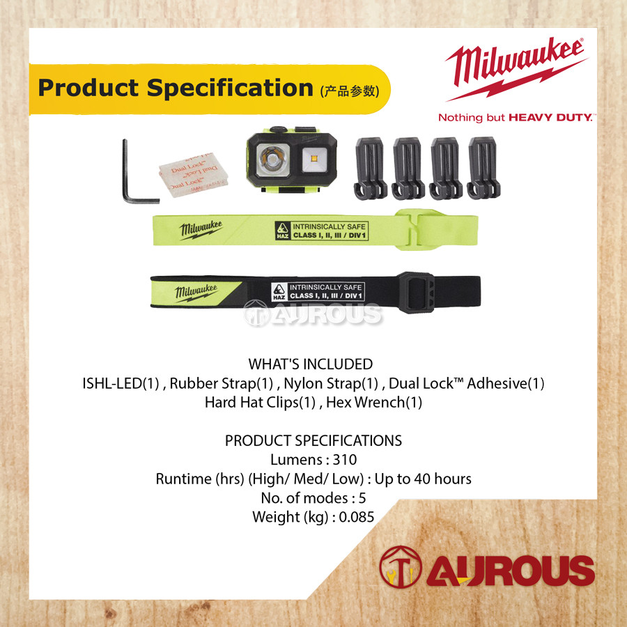 MILWAUKEE INTRINSICALLY SAFE ALKALINE HEADLAMP 310 LUMENS IP64 (ISHL ...