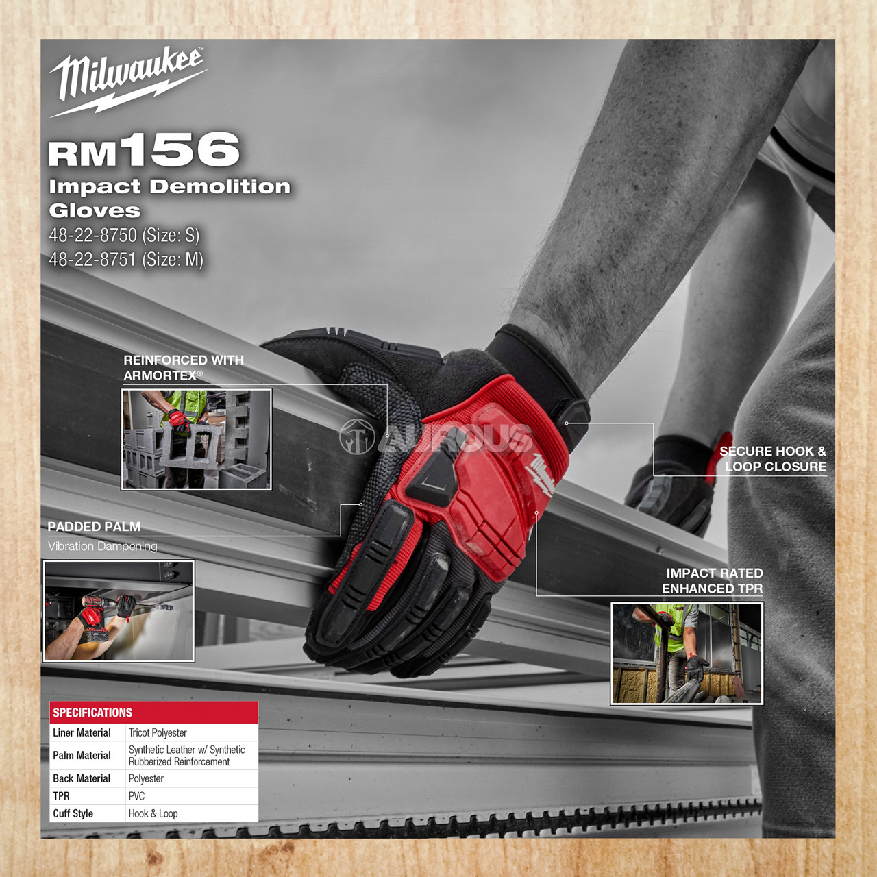 MILWAUKEE HEAVY DUTY IMPACT RESISTANT DEMOLITION GLOVES (S) 48-22-8750 ...