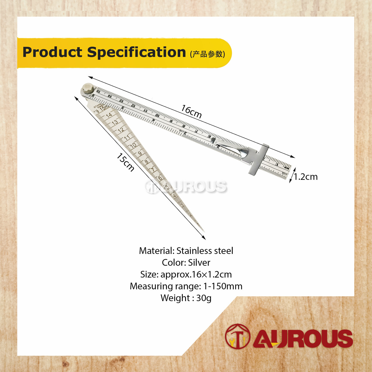 STAINLESS STEEL FOLDING GAP TAPER GAUGE DEPTH RULER WITH STRAIGHT RULER ...