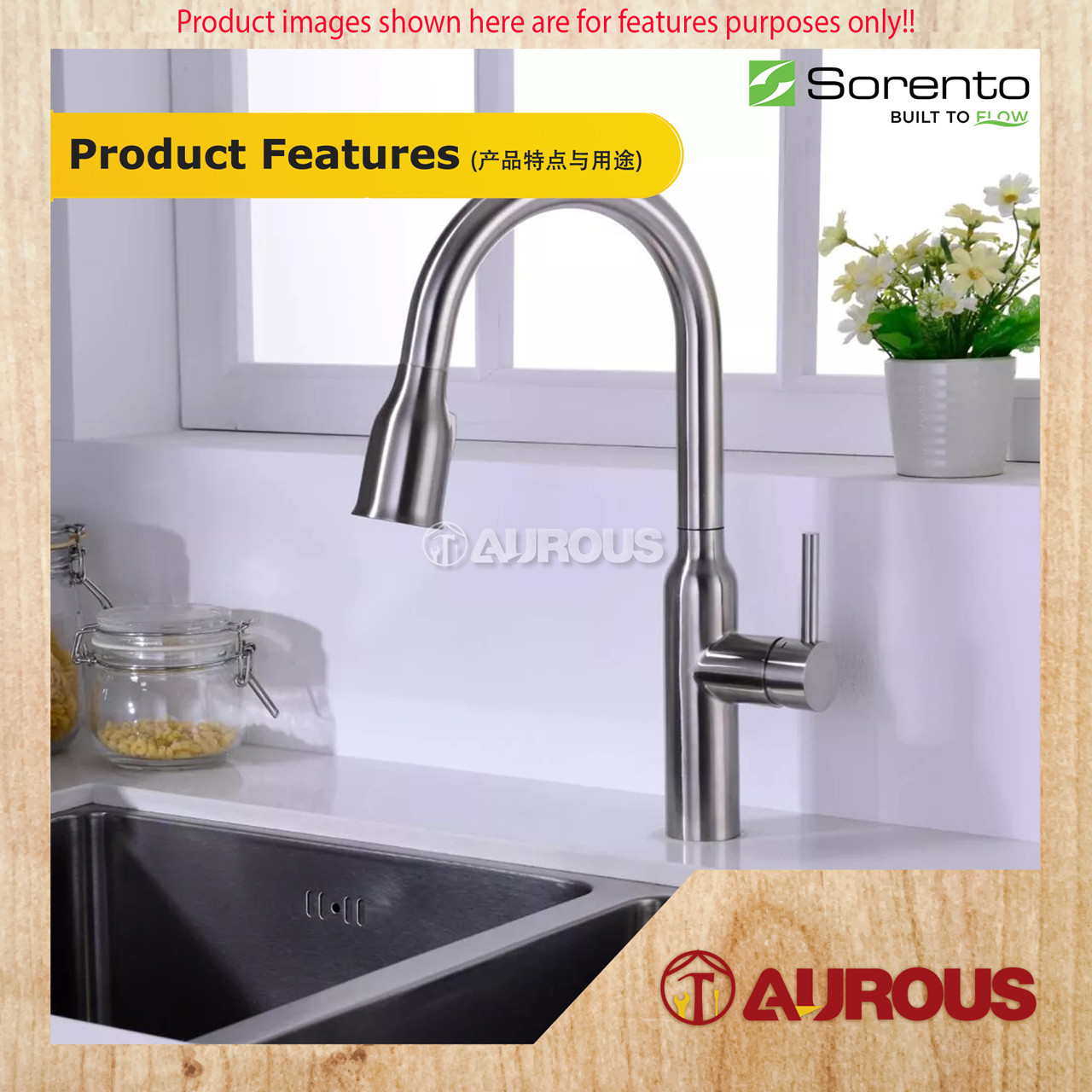 SORENTO STAINLESS STEEL 304 PILLAR MOUNTED KITCHEN COLD TAP SINK WATER ...