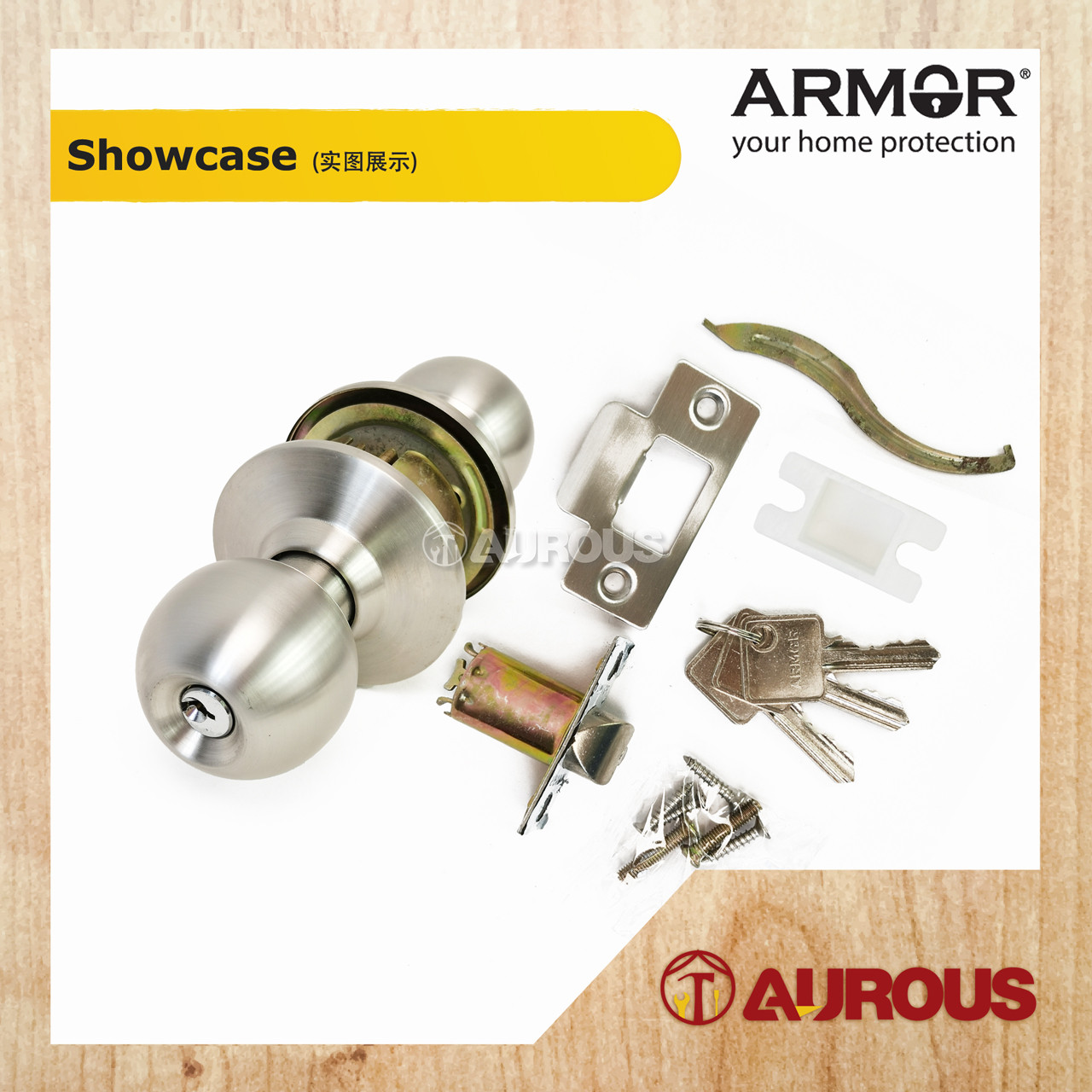 ARMOR STAINLESS STEEL SUS304 60MM CYLINDRICAL LOCK KNOBSET DOOR LOCK ...